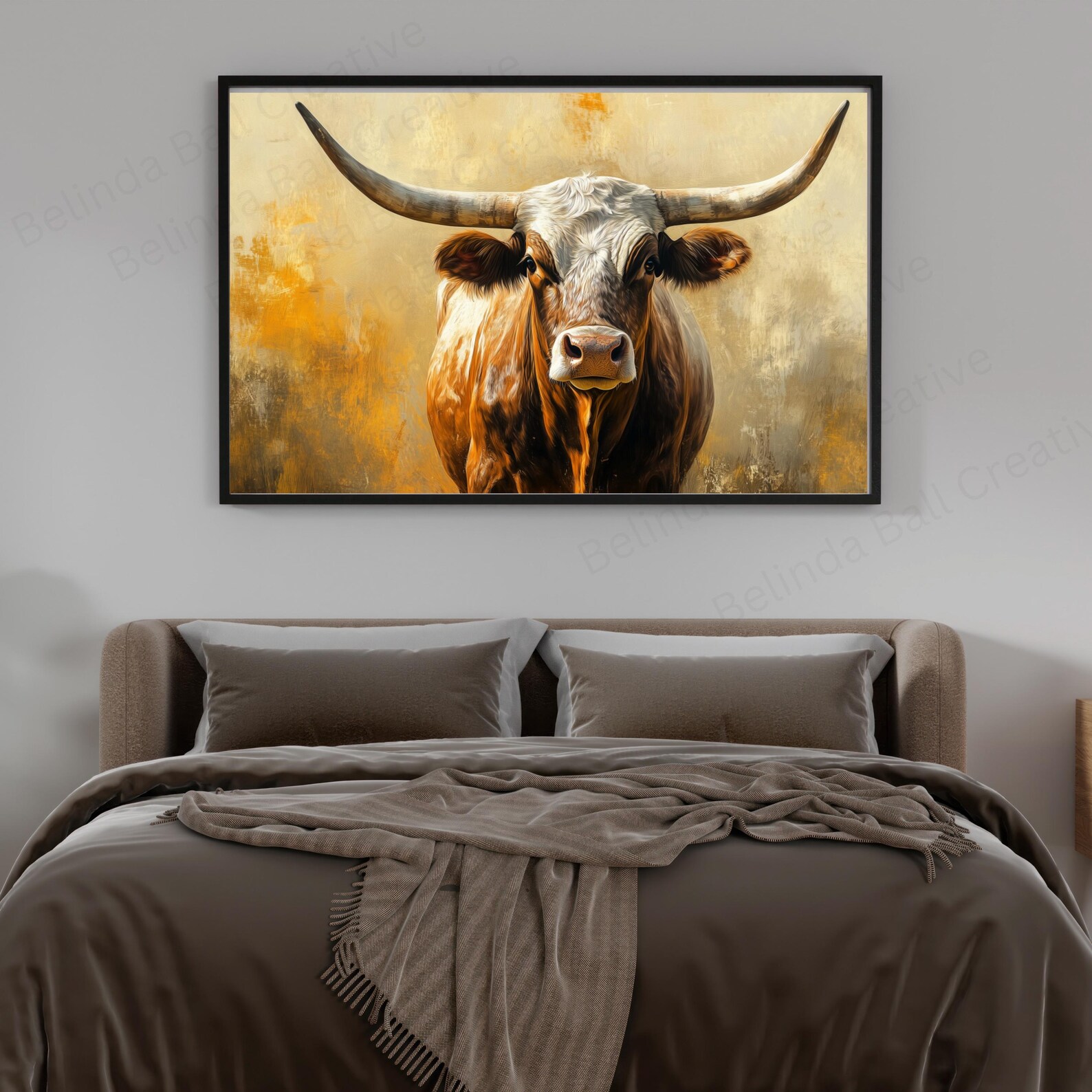 Printable Texas Longhorn Abstract Wall Art - Neutral Color Scheme ...