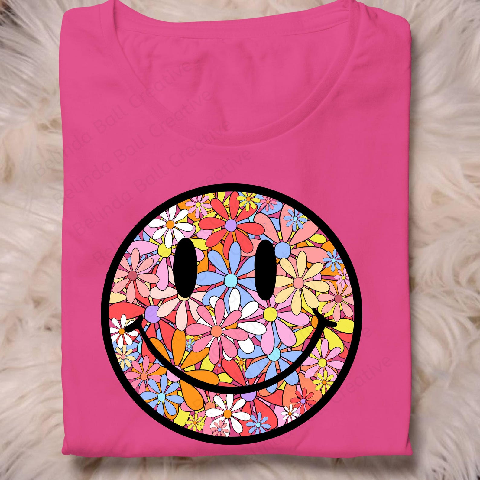 Printable Colorful Daisy Smiley Face PNG | Groovy Retro Happy Face ...