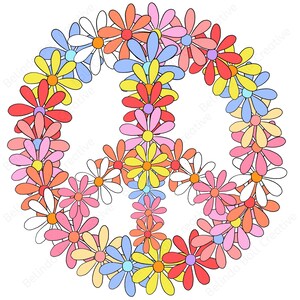 Printable Colorful Daisy Peace Sign PNG | Retro Boho Colorful Peace ...