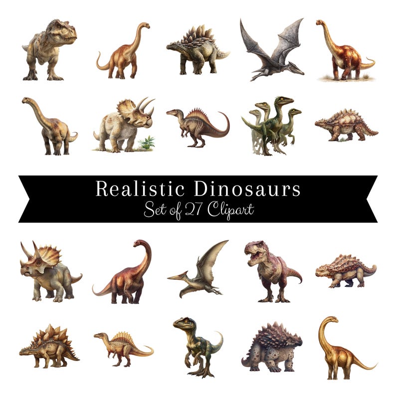 Printable Realistic Dinosaur Clipart Set of 27, 9 Dinosaur Species Full ...