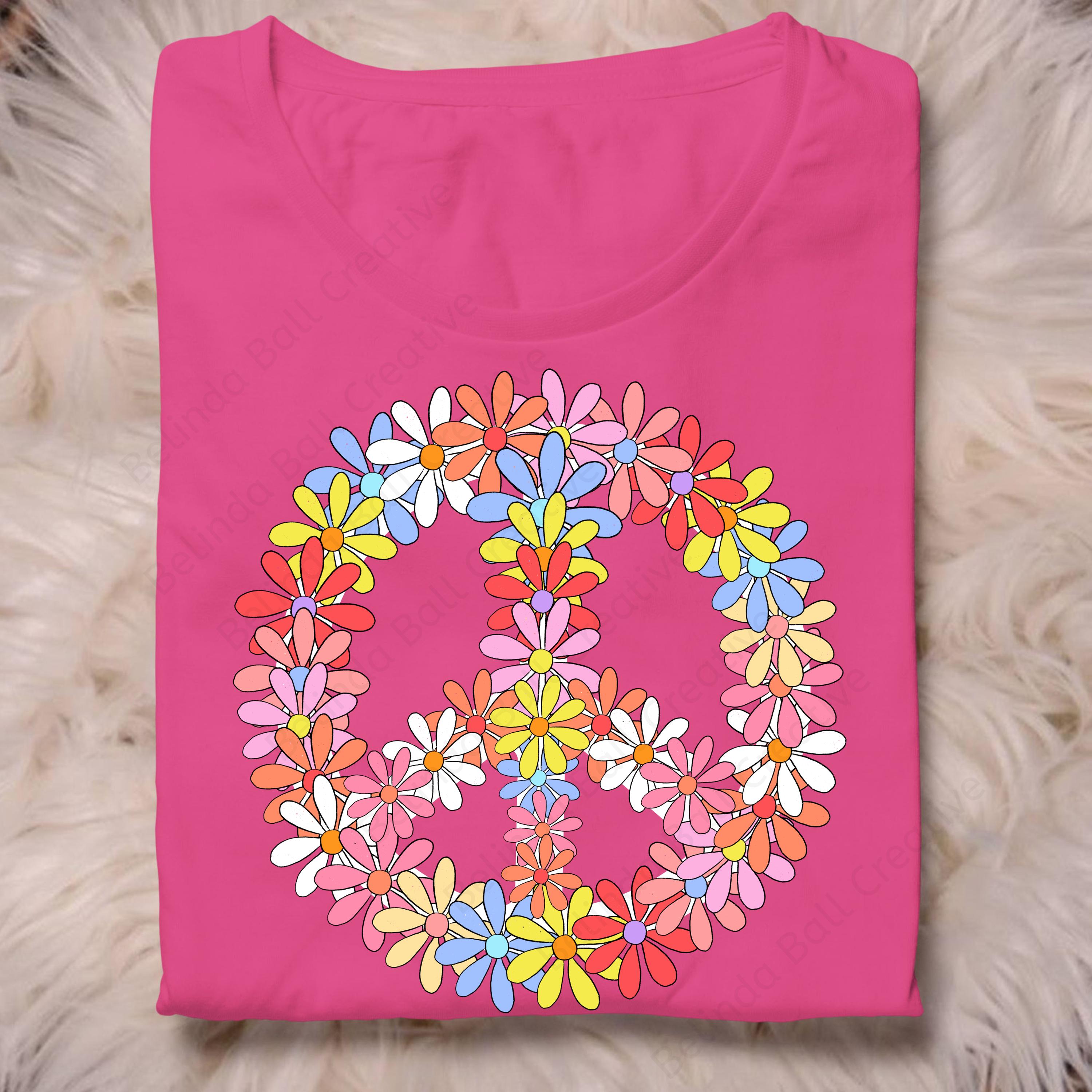 Printable Colorful Daisy Peace Sign PNG | Retro Boho Colorful Peace ...