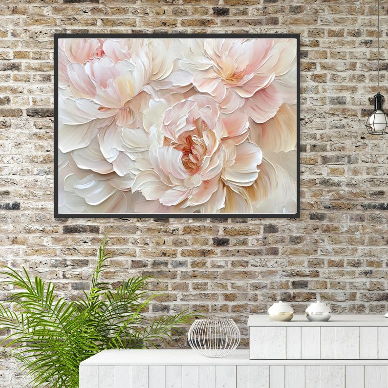 Printable Abstract Peonies Wall Art PDF, Soft Pink and Cream Faux Oil ...