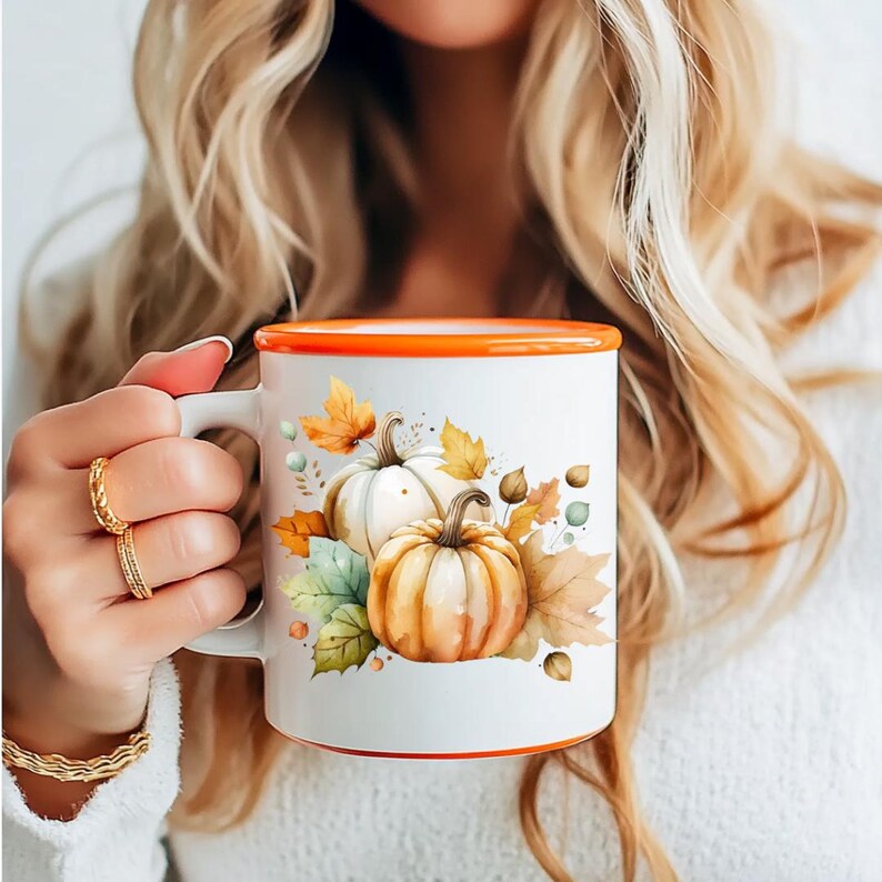 Printable Watercolor Pumpkin Clipart, Sage Green, Peach, Cream, and ...