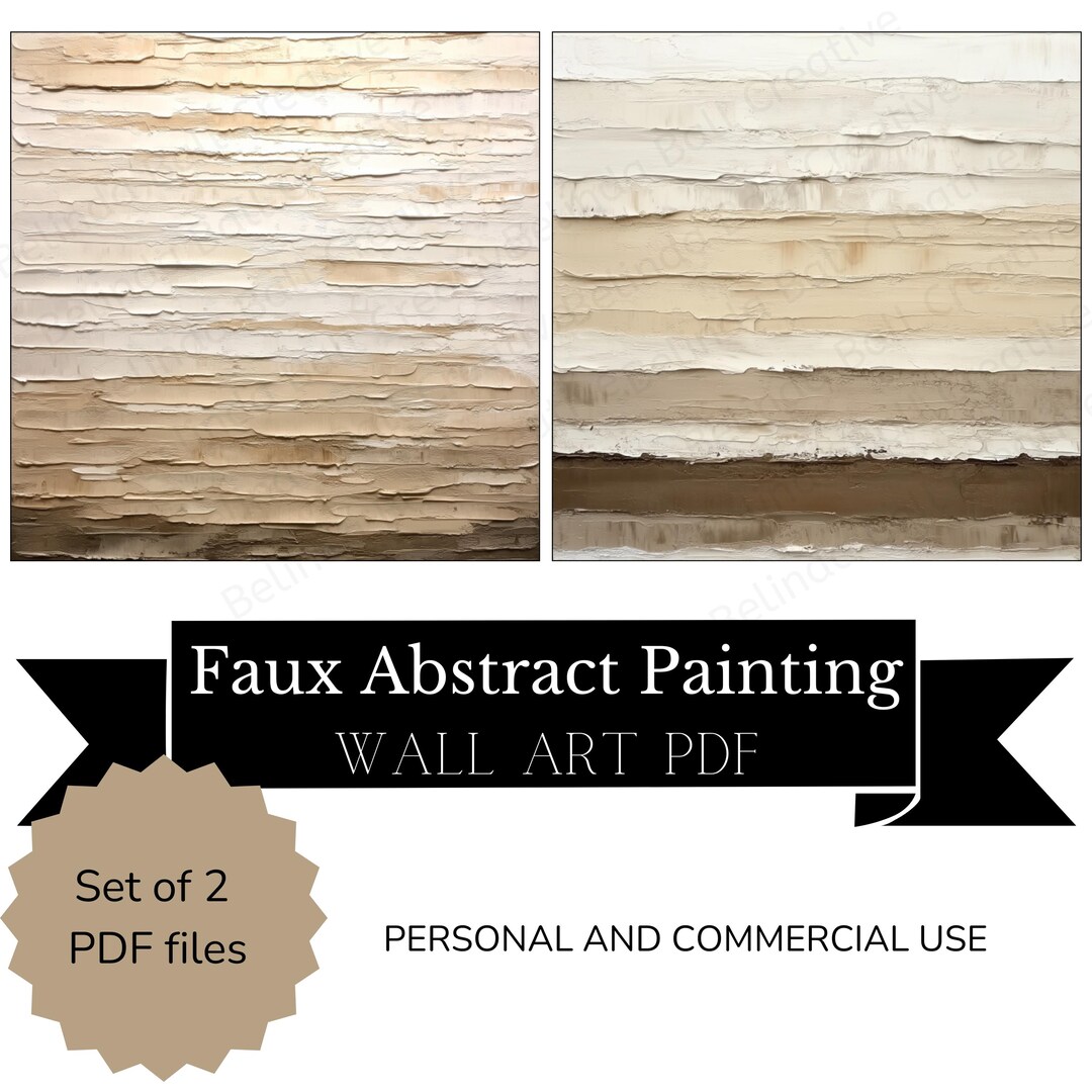 Printable Textured Abstract Oil Painting PDF Set of 2, Neutral Earthy ...