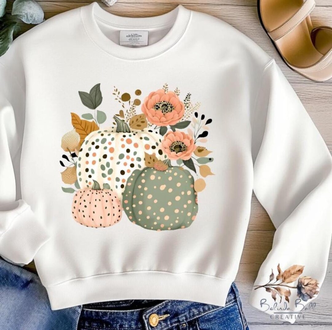 Printable Boho Fall Clipart, Pink, Sage Green and Cream Pumpkins ...