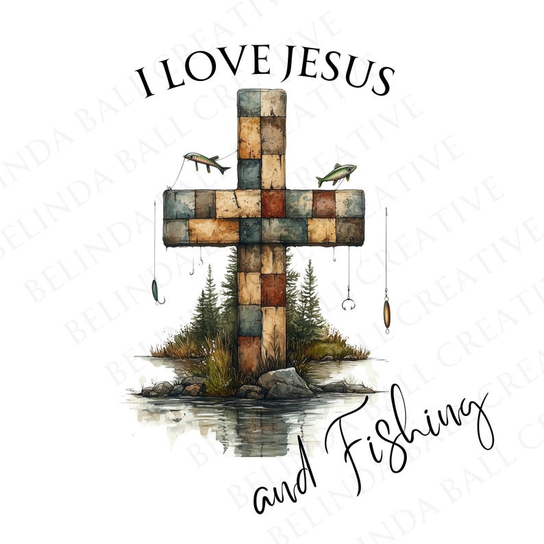 Printable I Love Jesus and Fishing Cross Png, Christian Fishers of Men ...