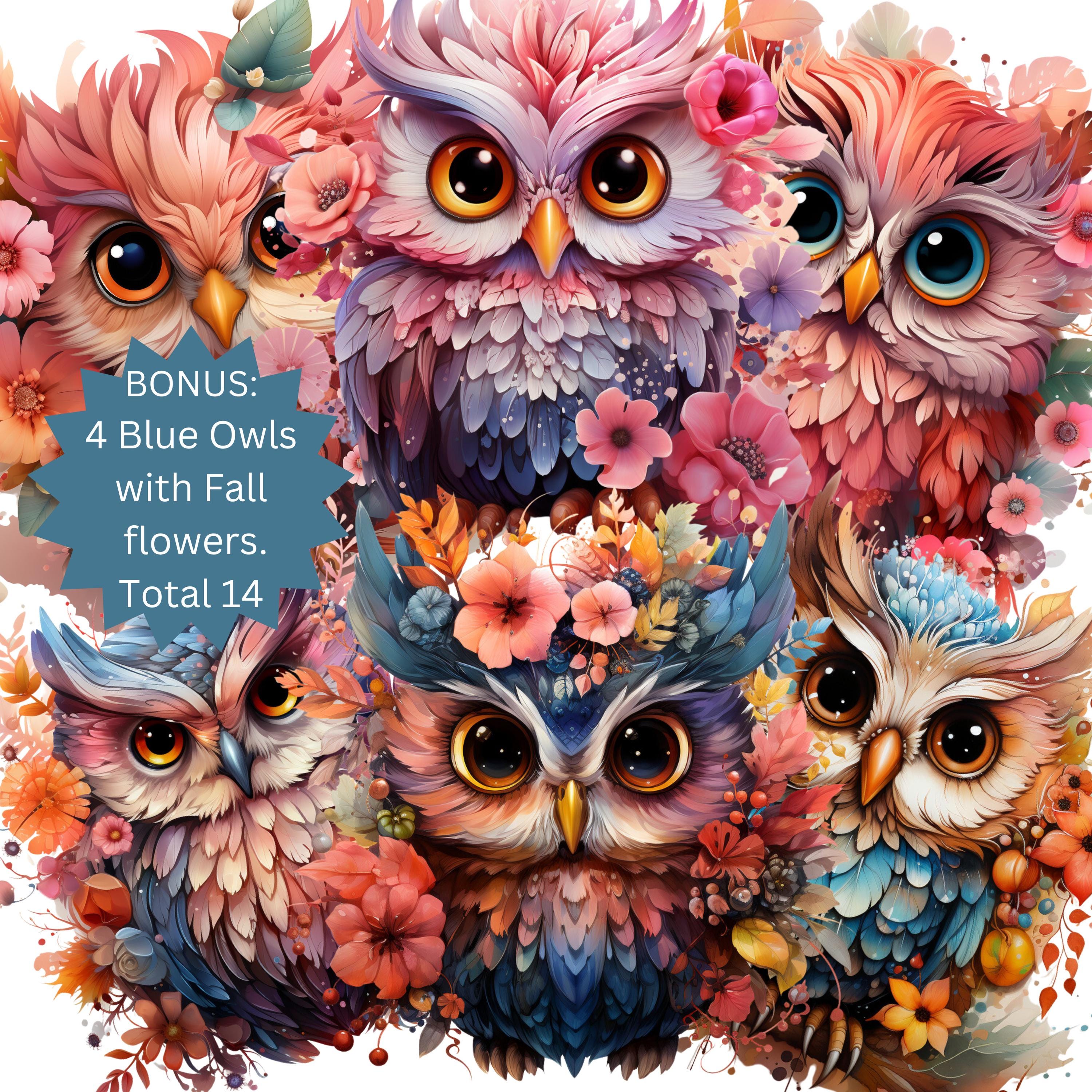 Printable Watercolor Rainbow Owl PNG, Bundle of 10 Pastel Whimsical ...