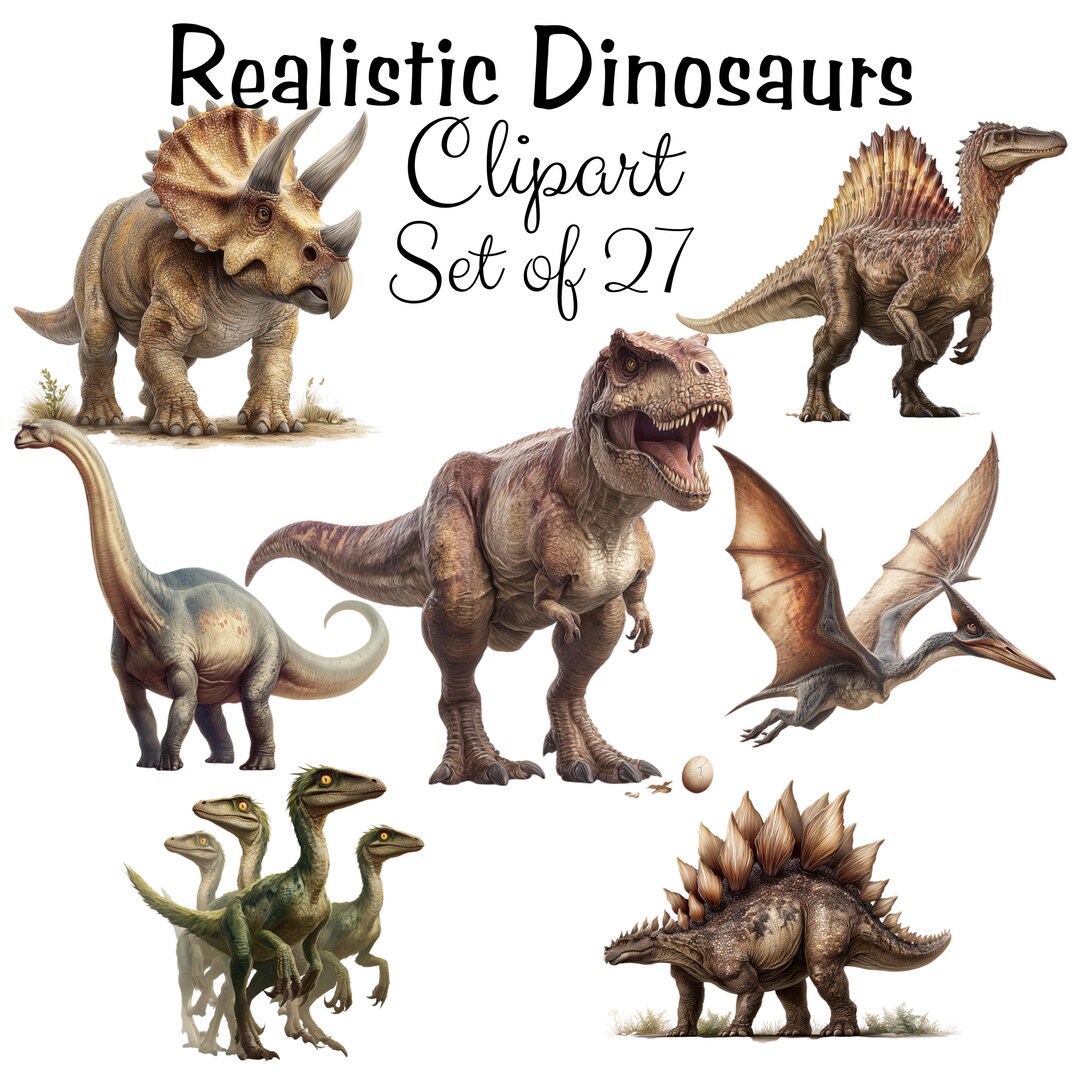 Printable Realistic Dinosaur Clipart Set of 27, 9 Dinosaur Species Full ...
