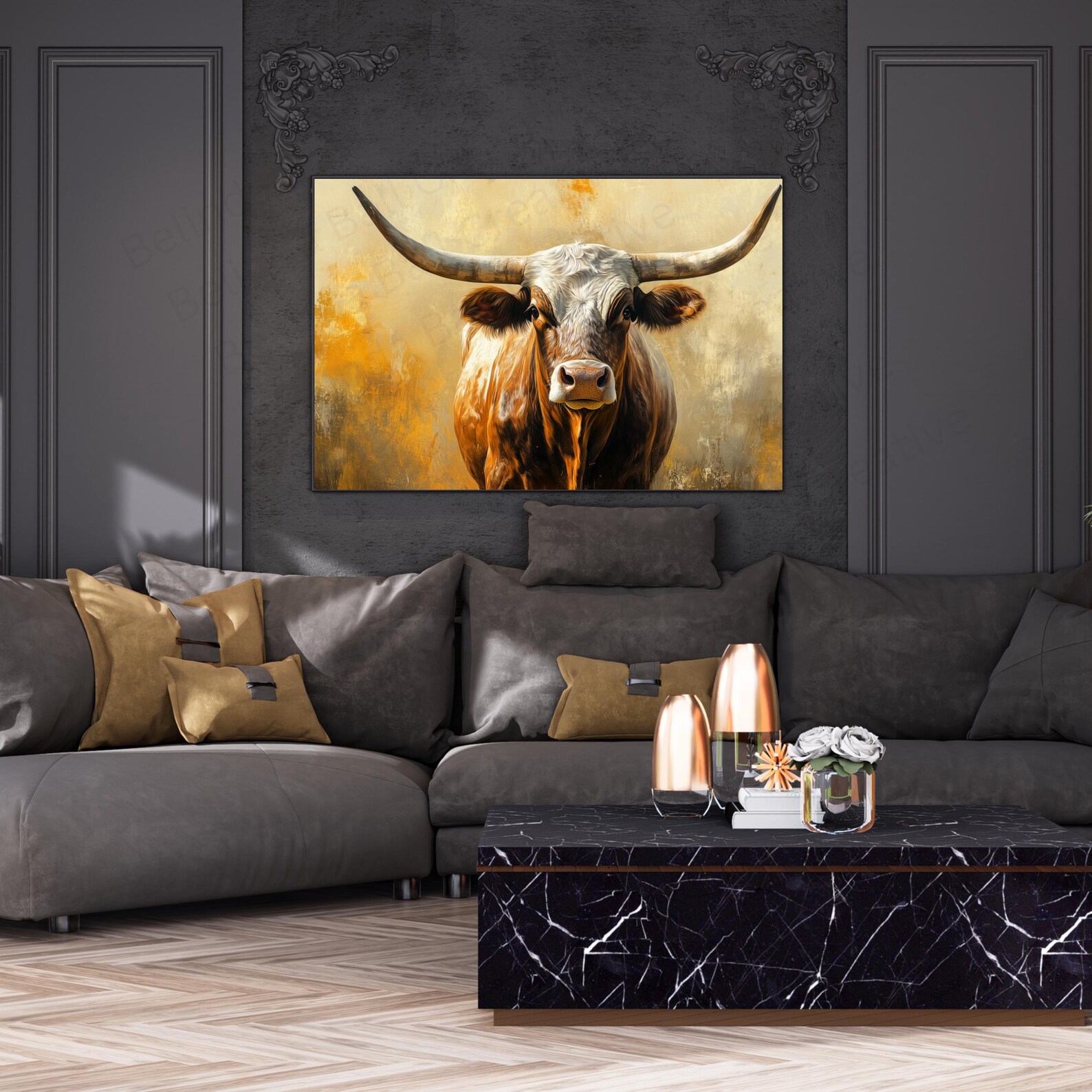 Printable Texas Longhorn Abstract Wall Art - Neutral Color Scheme ...