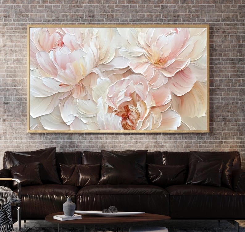Printable Abstract Peonies Wall Art PDF, Soft Pink and Cream Faux Oil ...