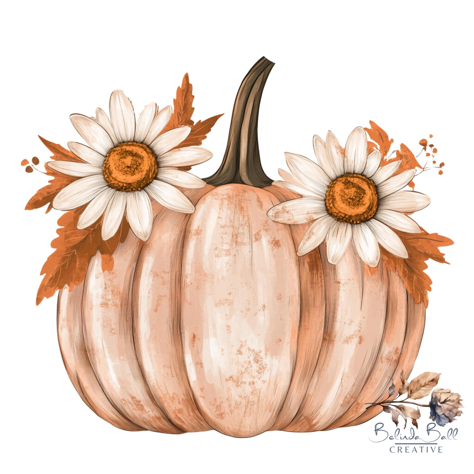 Printable Pink Pumpkin Png, Boho Floral Fall Png, Watercolor Pumpkin ...