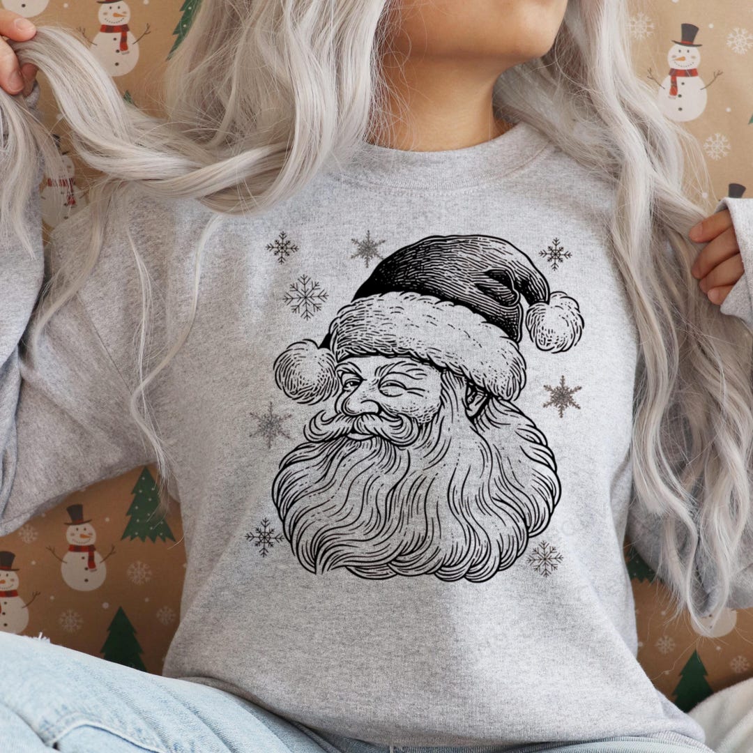Printable Vintage Winking Santa Line Art PNG | Retro Christmas ...