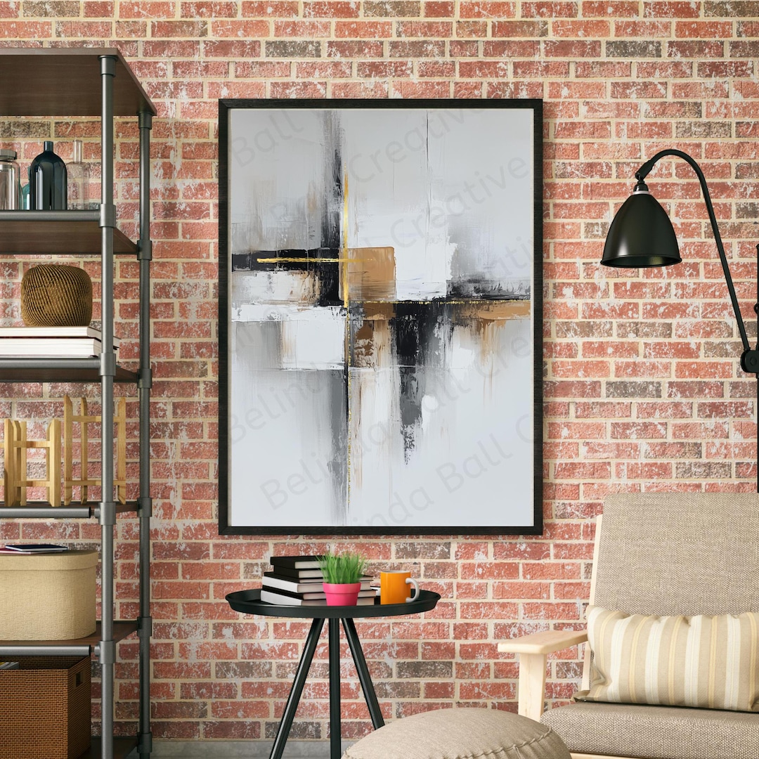 Printable Abstract Cross Wall Art PDF, Black, Brown, White & Gold ...