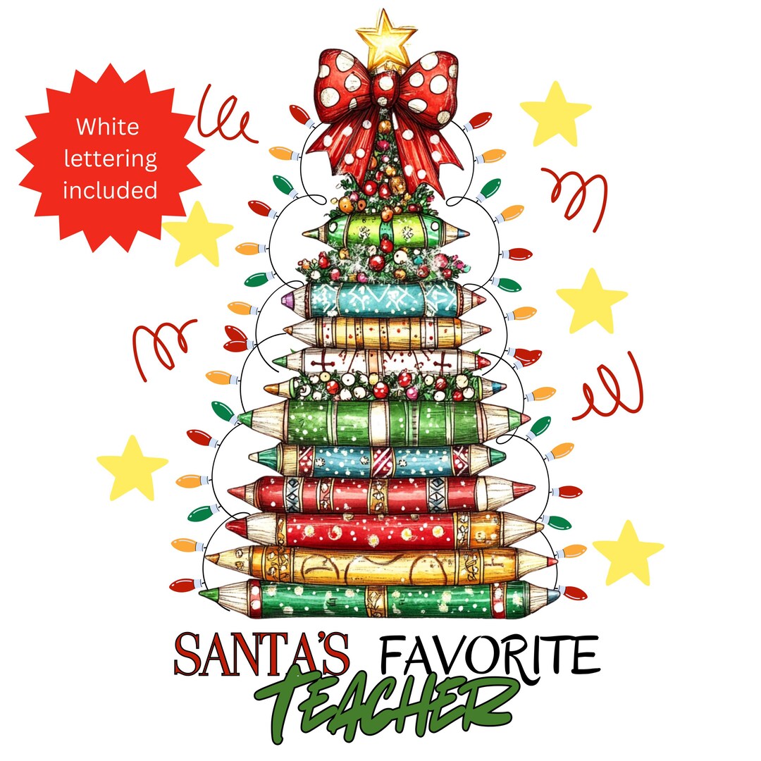 Printable Christmas Teacher PNG, Festive Pencil Stack Christmas Tree ...