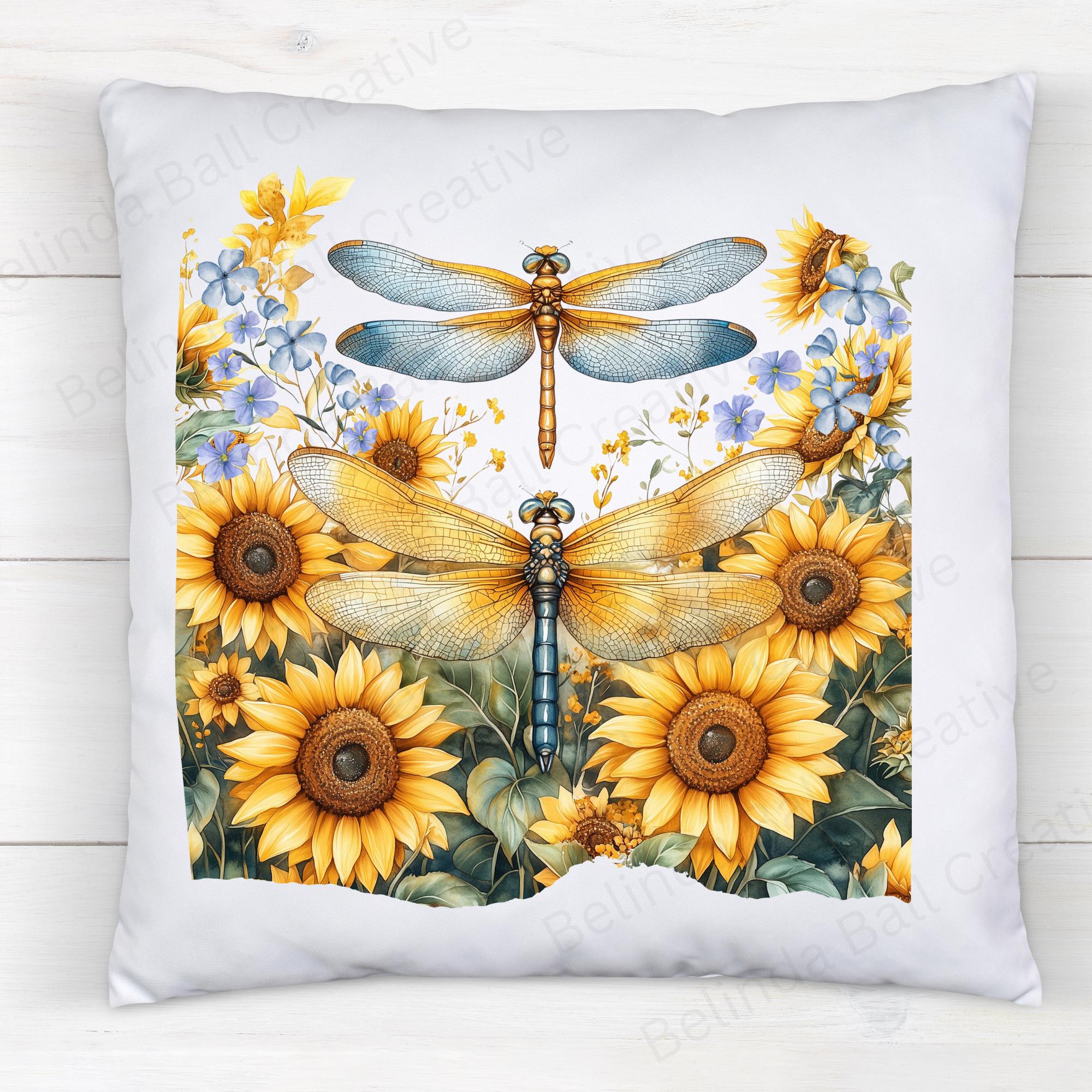 Printable Set of 4 Watercolor Floral Dragonfly PNG, Sunflower Design ...