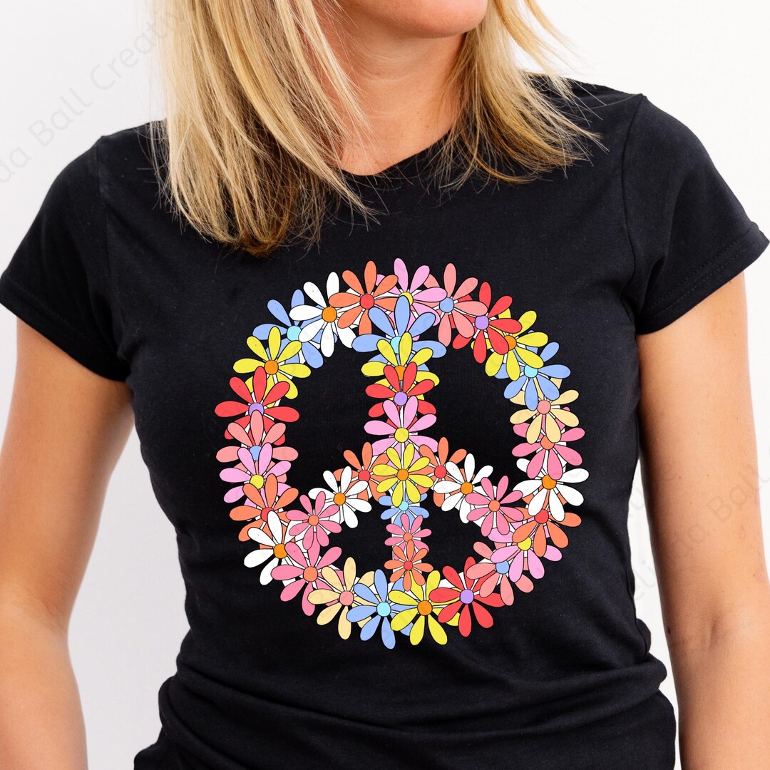 Printable Colorful Daisy Peace Sign PNG | Retro Boho Colorful Peace ...