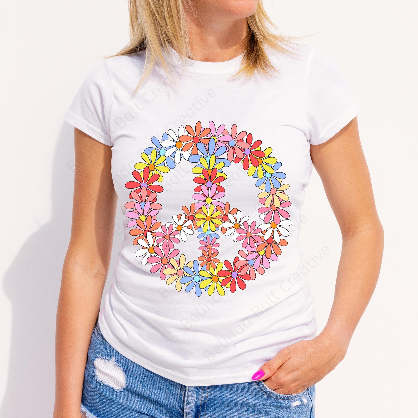 Printable Colorful Daisy Peace Sign PNG | Retro Boho Colorful Peace ...