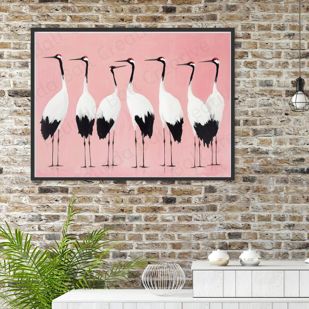 Printable Black and White Cranes Wall Art PDF, Minimalist Crane ...