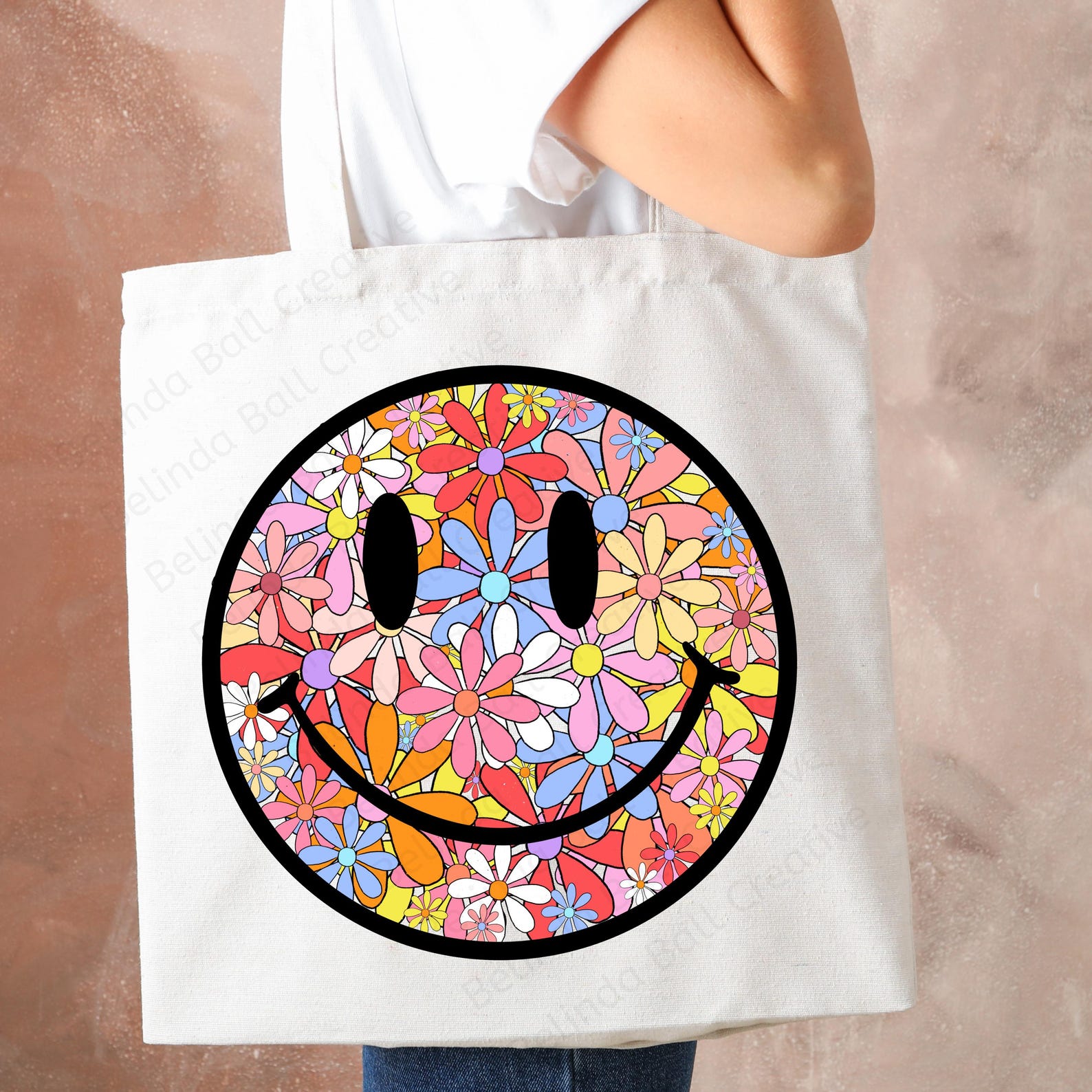 Printable Colorful Daisy Smiley Face PNG | Groovy Retro Happy Face ...