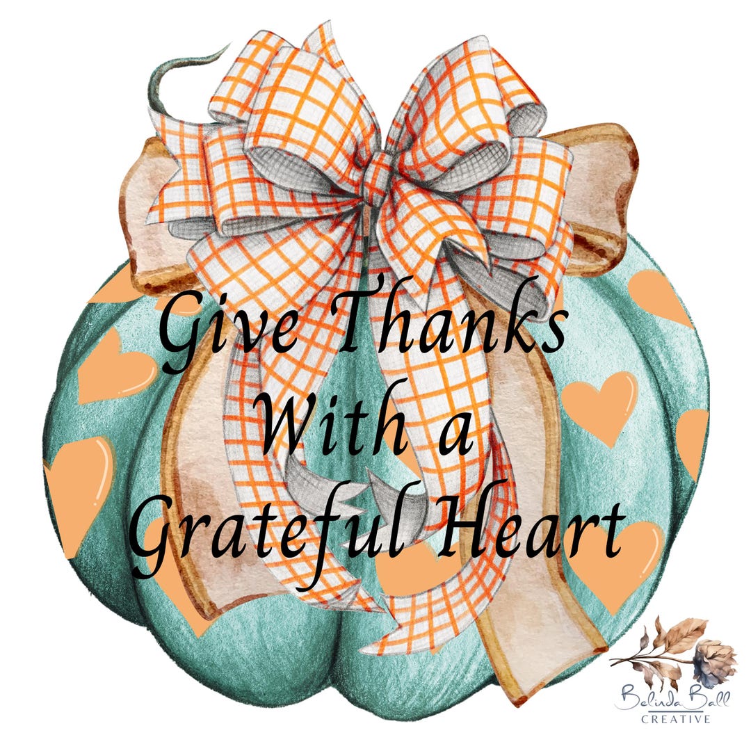 Printable Pumpkin With Hearts Clipart, Give Thanks With a Grateful ...