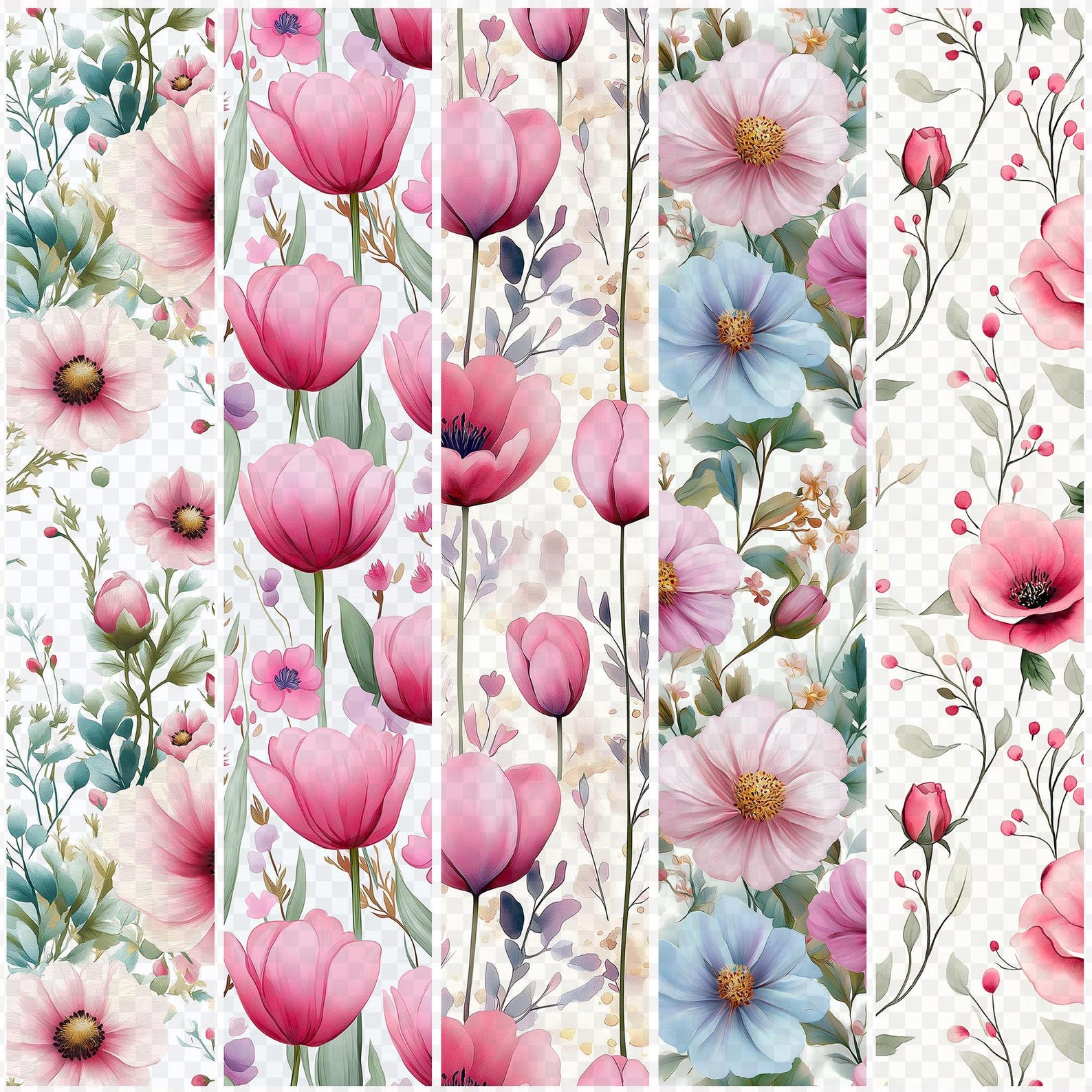 30 Pink Watercolor Floral Printable Paper Seamless Romantic Floral ...