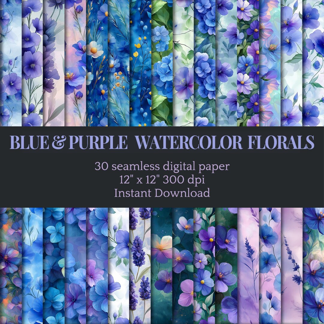 30 Blue&pulper Watercolor Floral Printable Paper Seamless Romantic ...