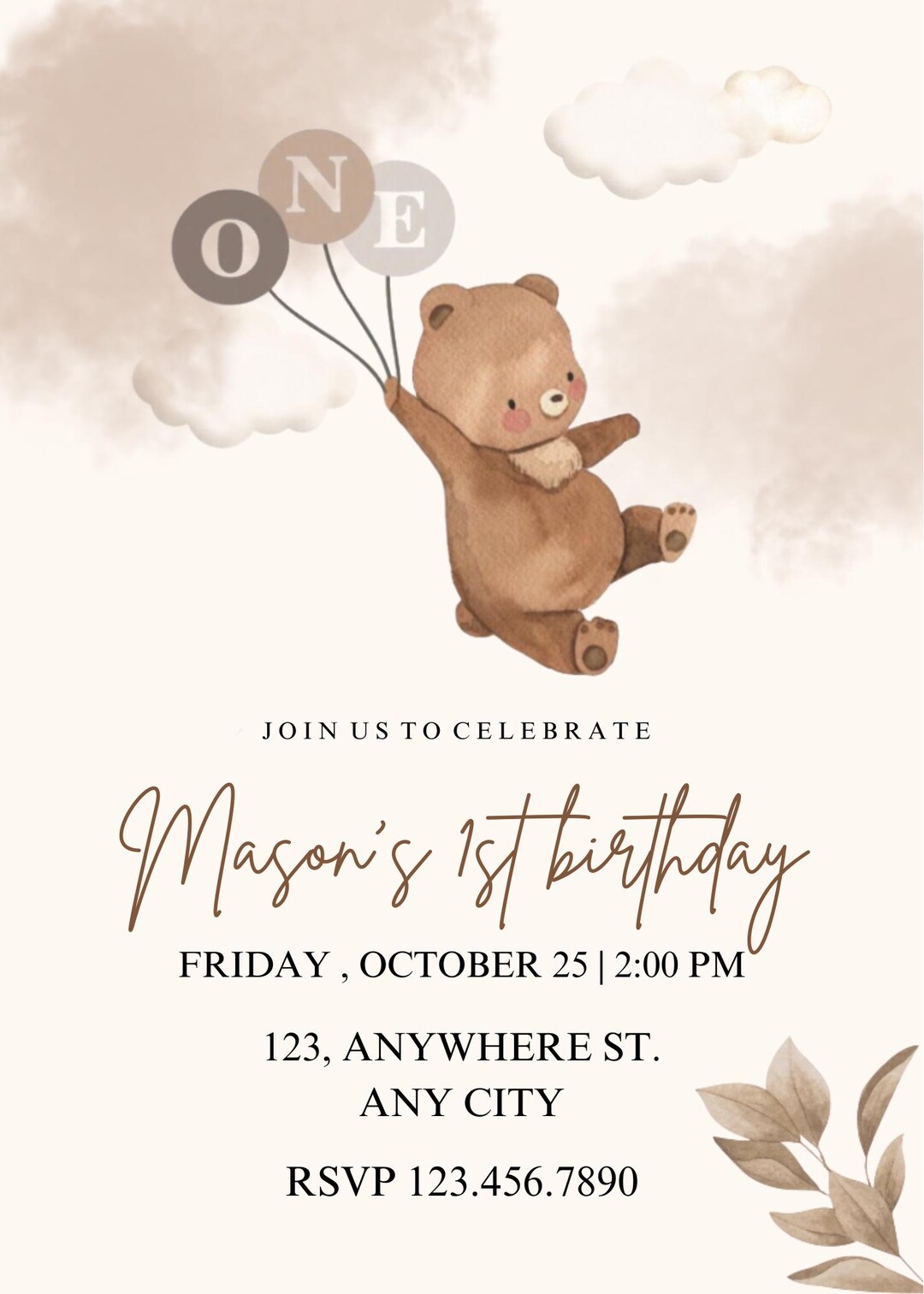 Baby Bear Birthday Invitation - Etsy