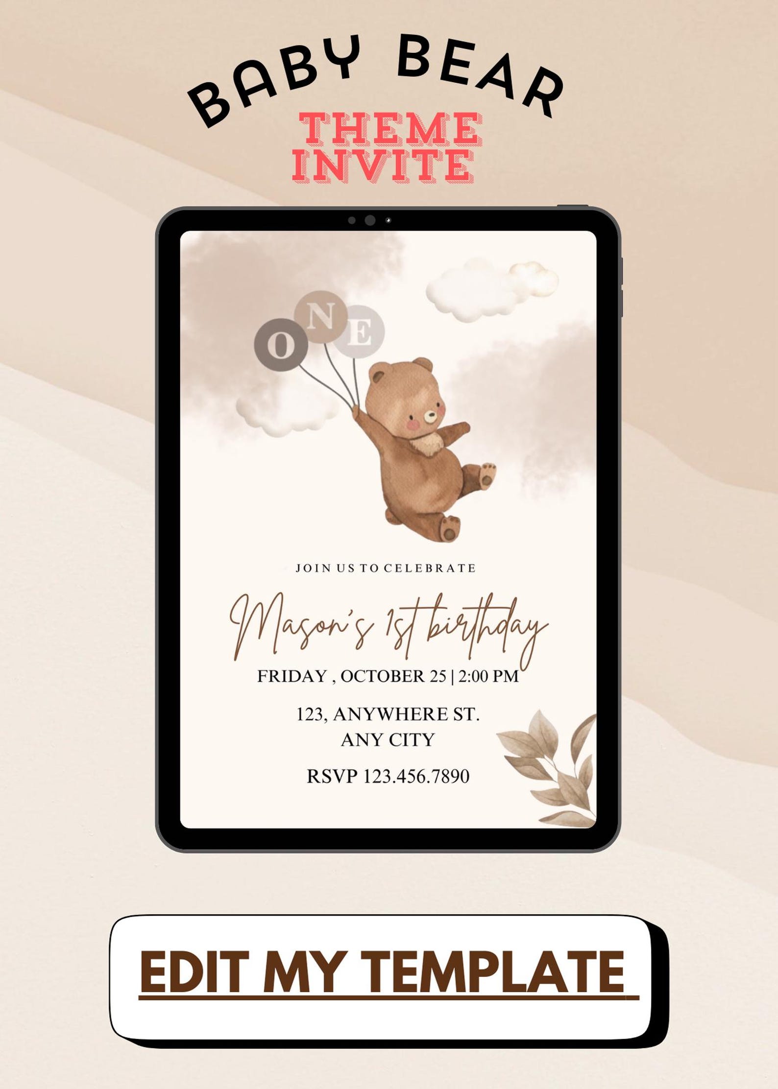 Baby Bear Birthday Invitation - Etsy