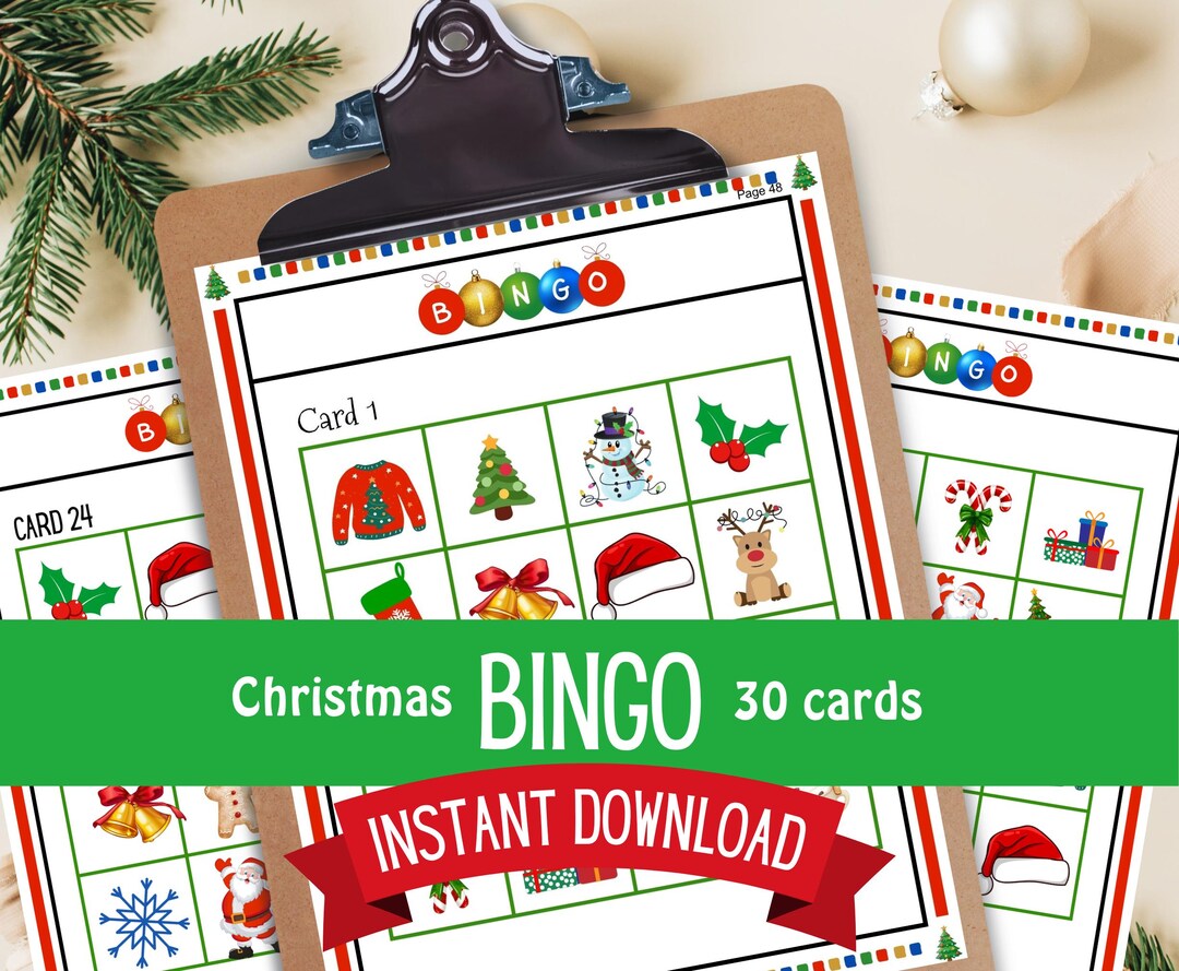 Christmas Bingo Printable, 30 Unique Cards, Holiday Party Game (digital ...