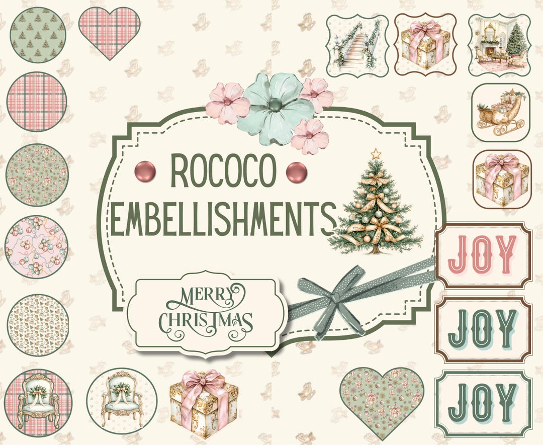 Rococo Christmas Embellishments: Elegant Scrapbook Stickers (digital ...