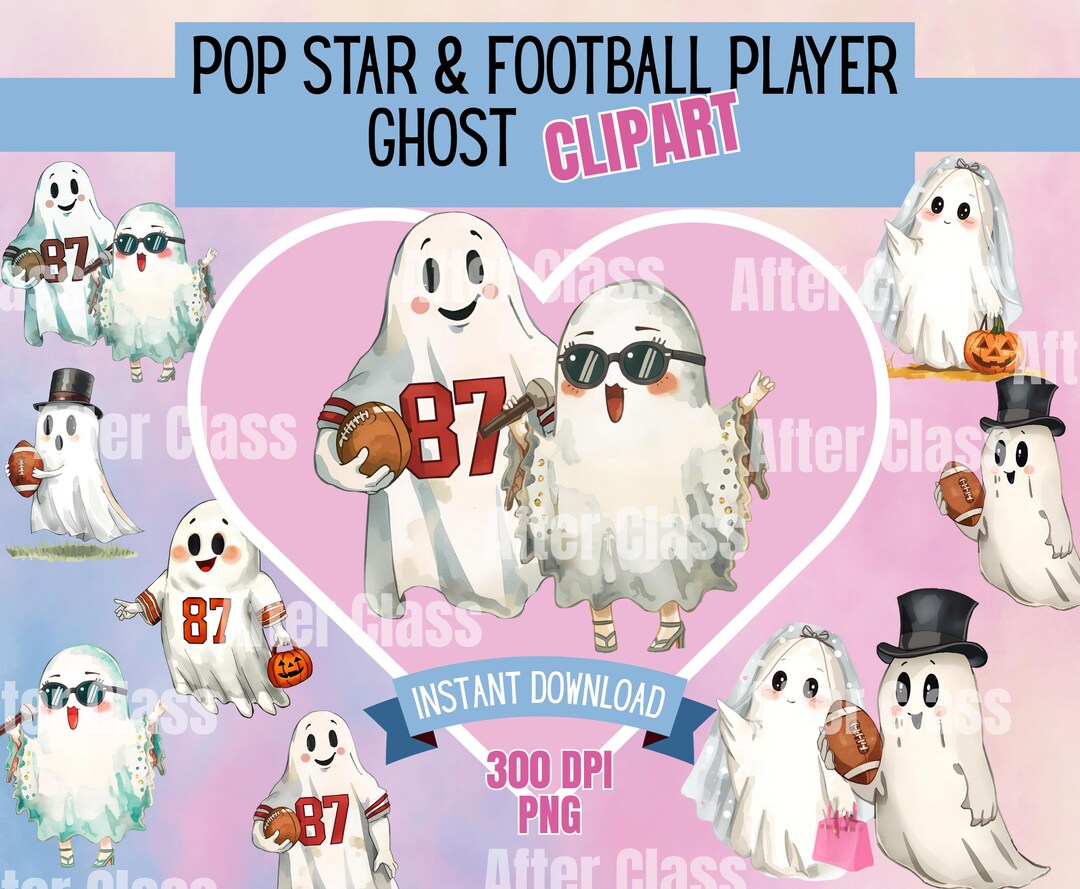 Halloween Ghost Clipart: Pop Star & Football Player (300 DPI PNG) - Etsy