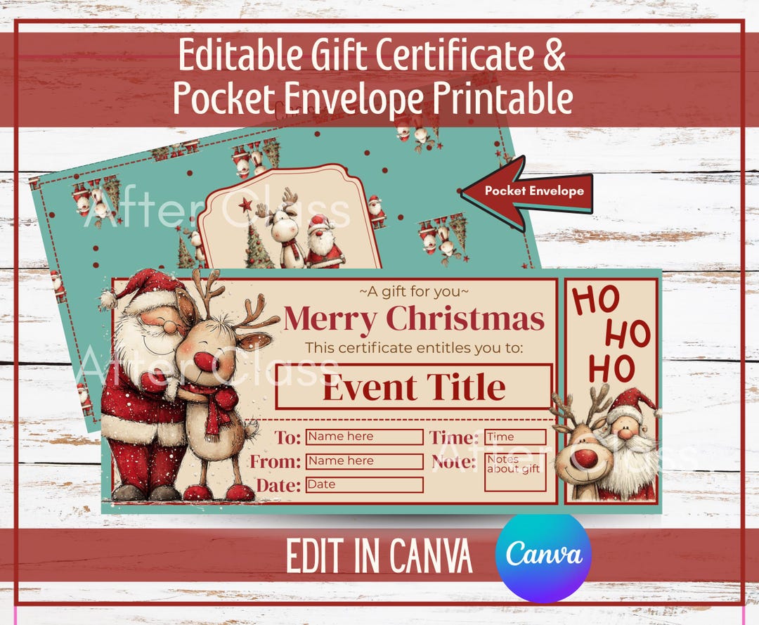 Editable Christmas Gift Certificate & Pocket Envelope (printable PDF ...