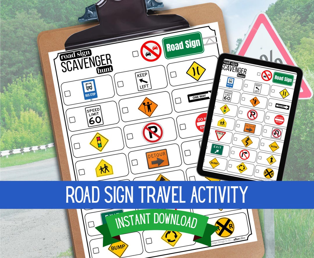 Road Sign Scavenger Hunt: Travel Activity for Kids (printable PDF) - Etsy