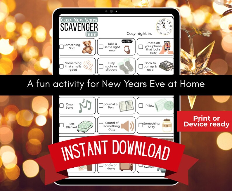 New Years Eve Scavenger Hunt Printable | Cozy Night in Game | Couple ...