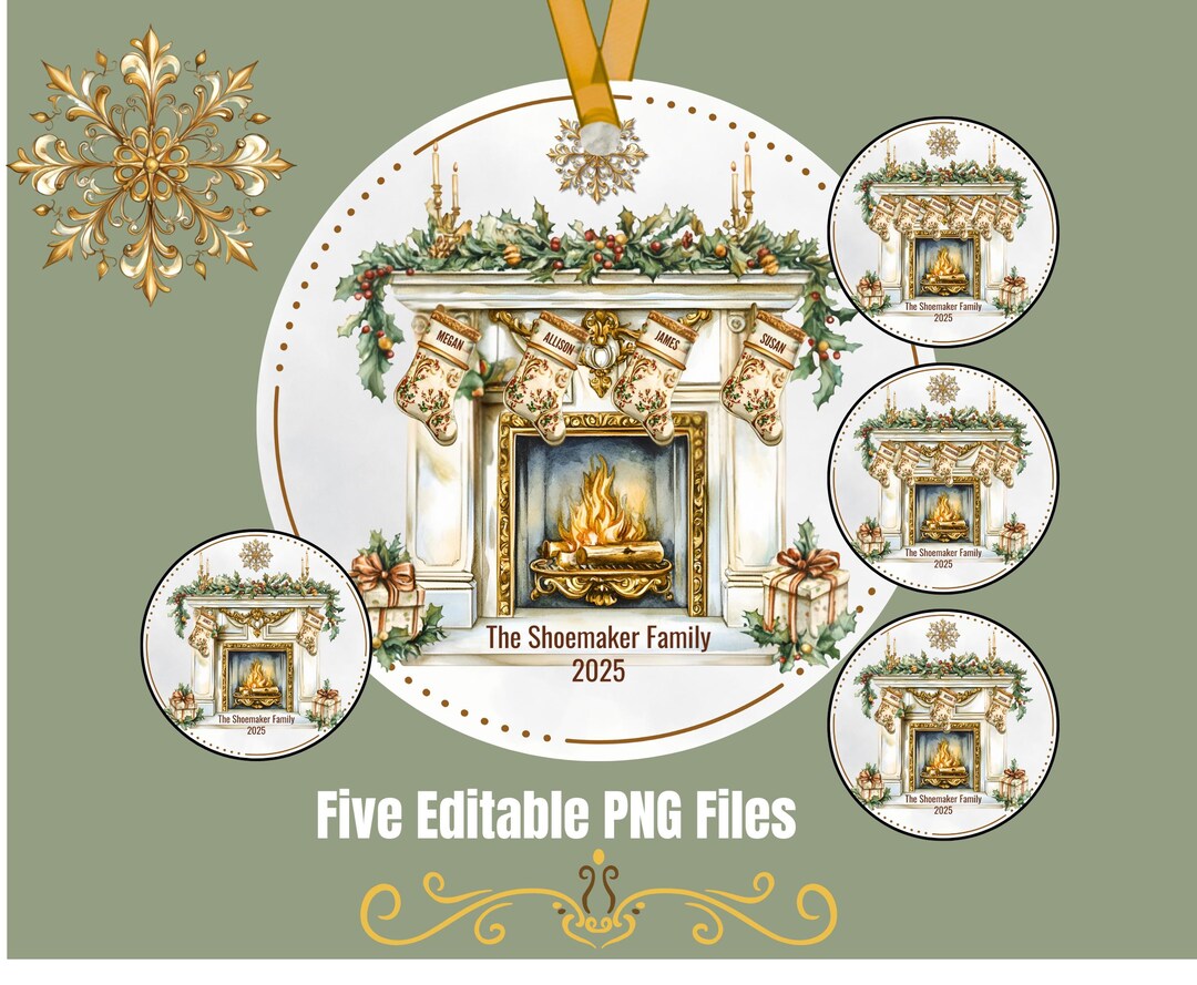 Editable Rococo Style Family Ornament. Family Size, Names on Stockings ...
