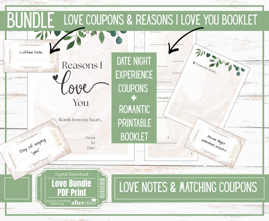 Reasons I Love You Booklet & Date Night Coupons | Anniversary Gift (PDF ...