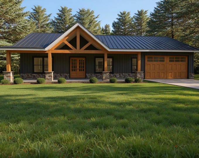 Brentwood Barn Barndominium Modern House Open Plan Design 100 X 36 - 4 ...