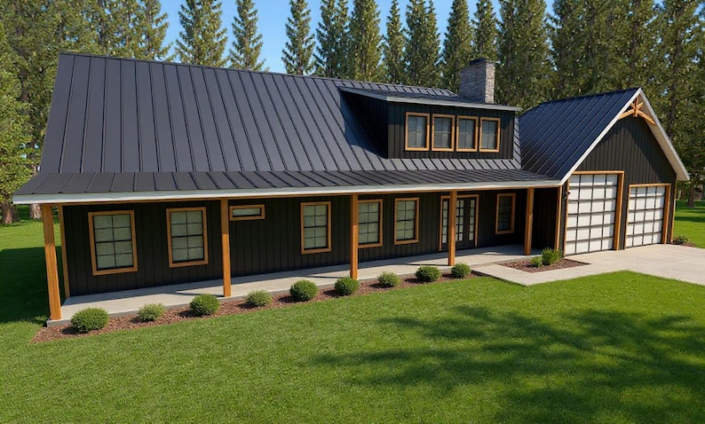 Modern Barndominium House Plan: 1,743(living) Sqft -3 Bed- 2.5 Bath- 2 ...