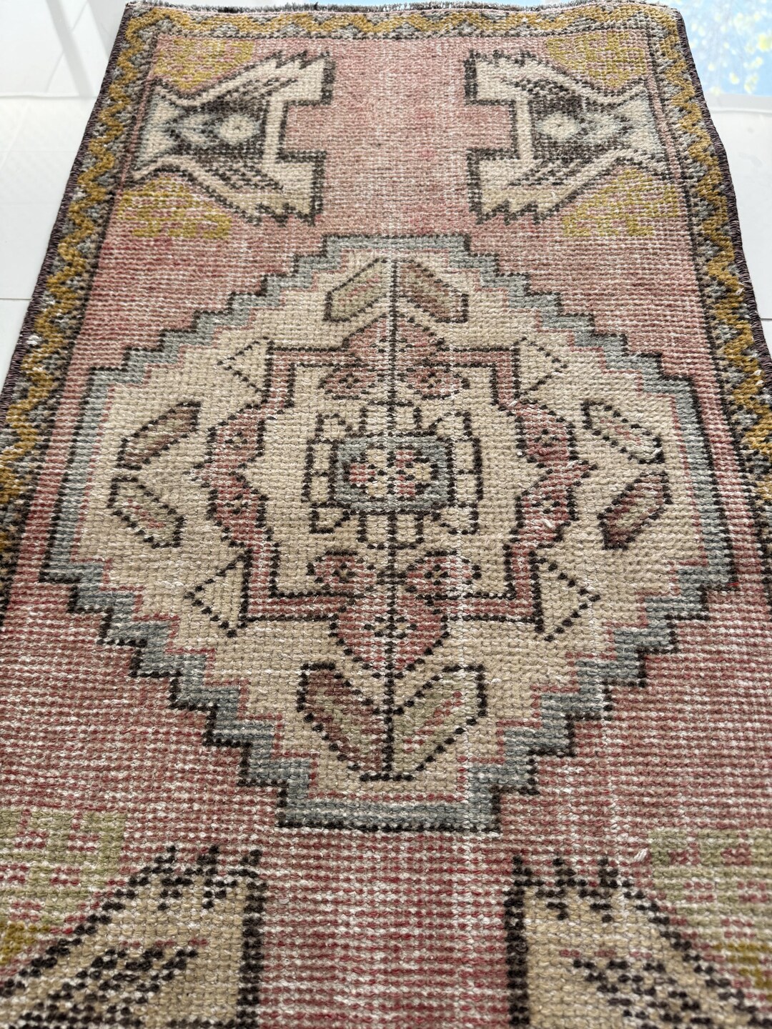 2x3 Faded Pink Beige Turkish Accent Rug Vintage Oushak Wool Small ...