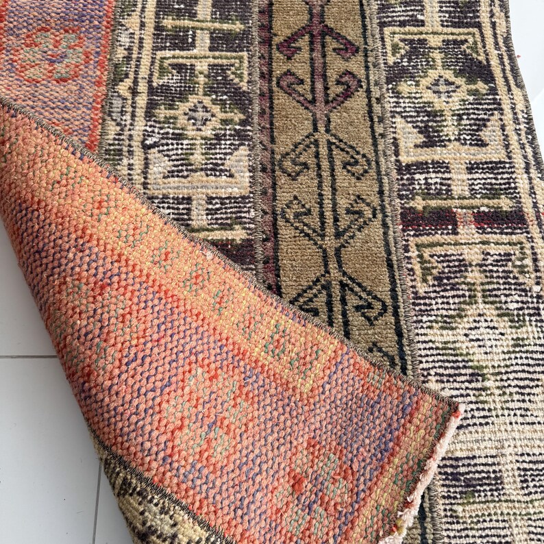 Terracotta Lavender 2x9 Turkish Wool Runner Rug With Cream and Black ...