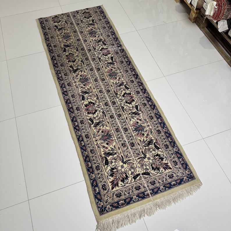 2x6 Blush Navy Floral Vintage Oushak Runner Rug With Ivory Field and ...