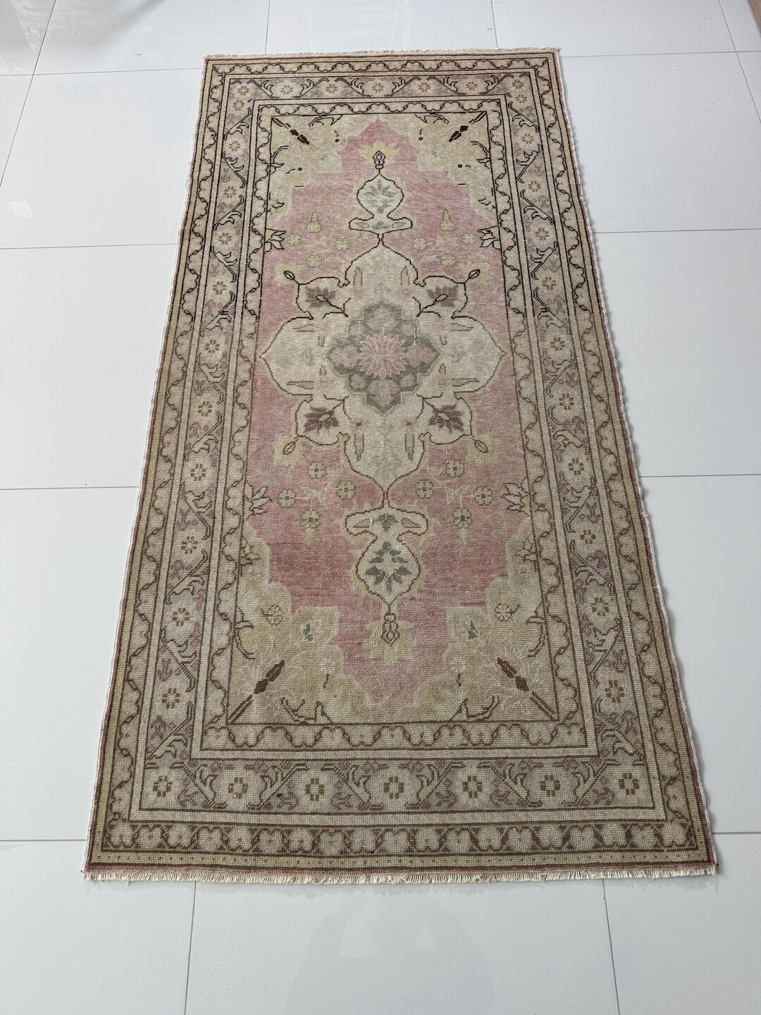 3x6 Oriental Vintage Rug, 3x6 Pink Beige Blue Turkish Rug, Floral ...