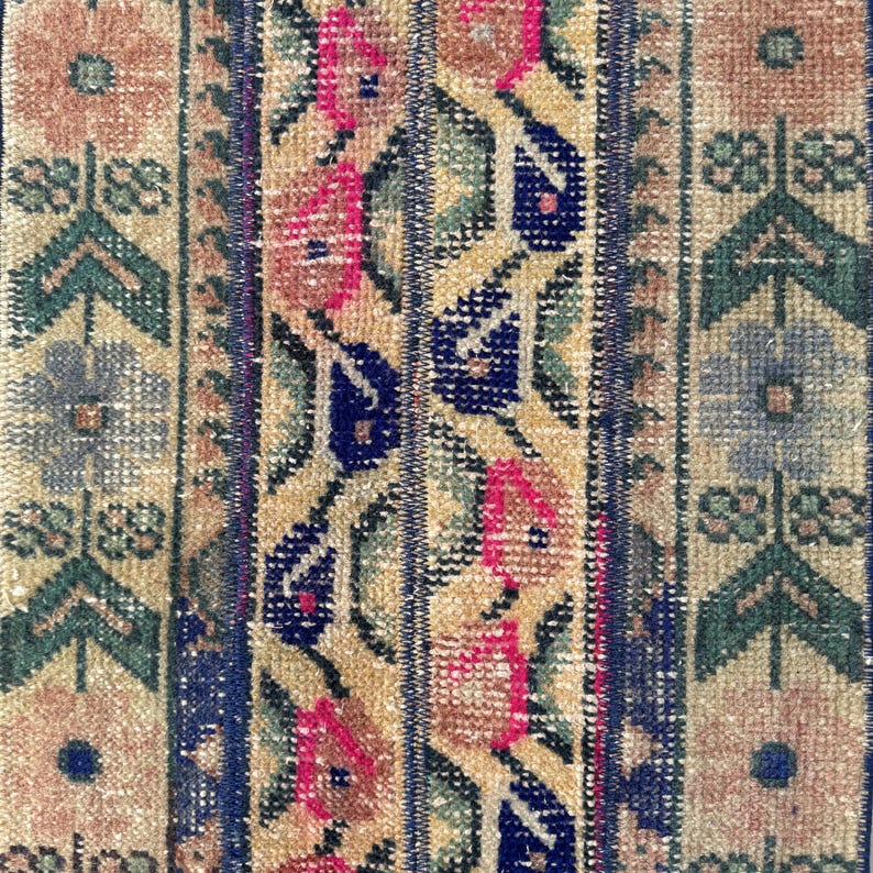 Blush Navy 2x6 Vintage Handwoven Turkish Runner Rug With Botanical ...