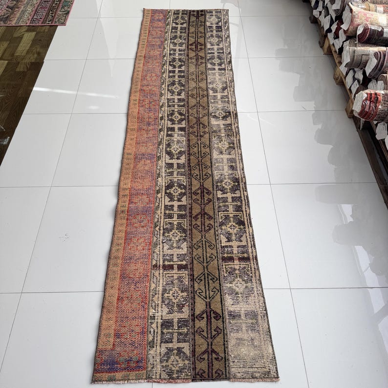 Terracotta Lavender 2x9 Turkish Wool Runner Rug With Cream and Black ...