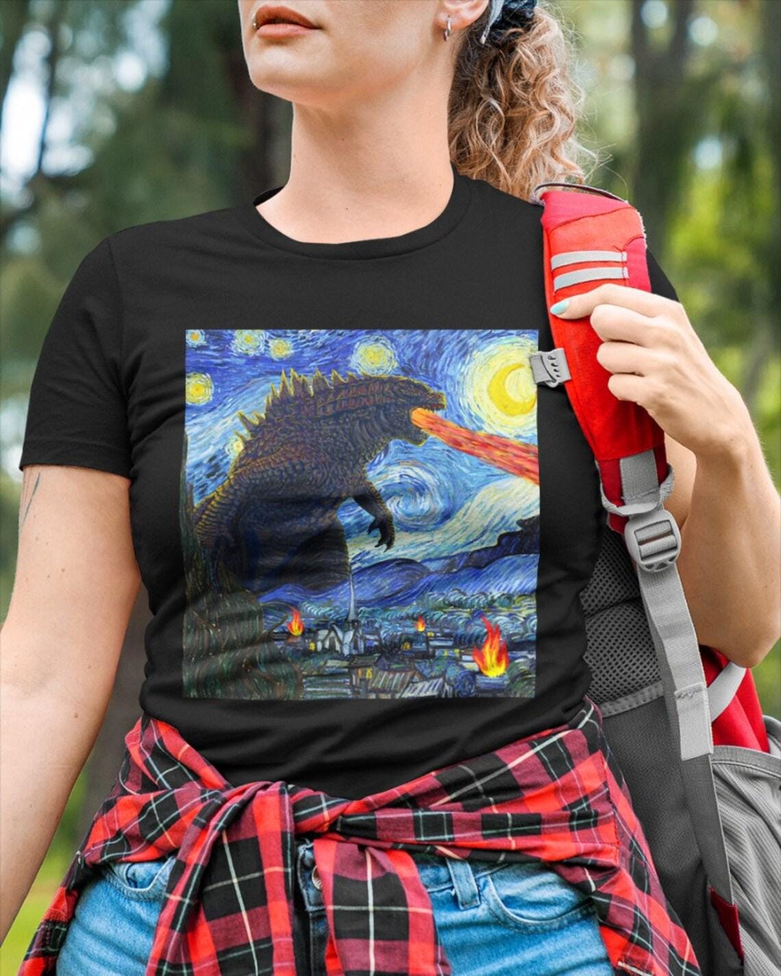 Vintage Godzilla Starry Night Shirt, Godzilla Van Gogh Starry Night ...