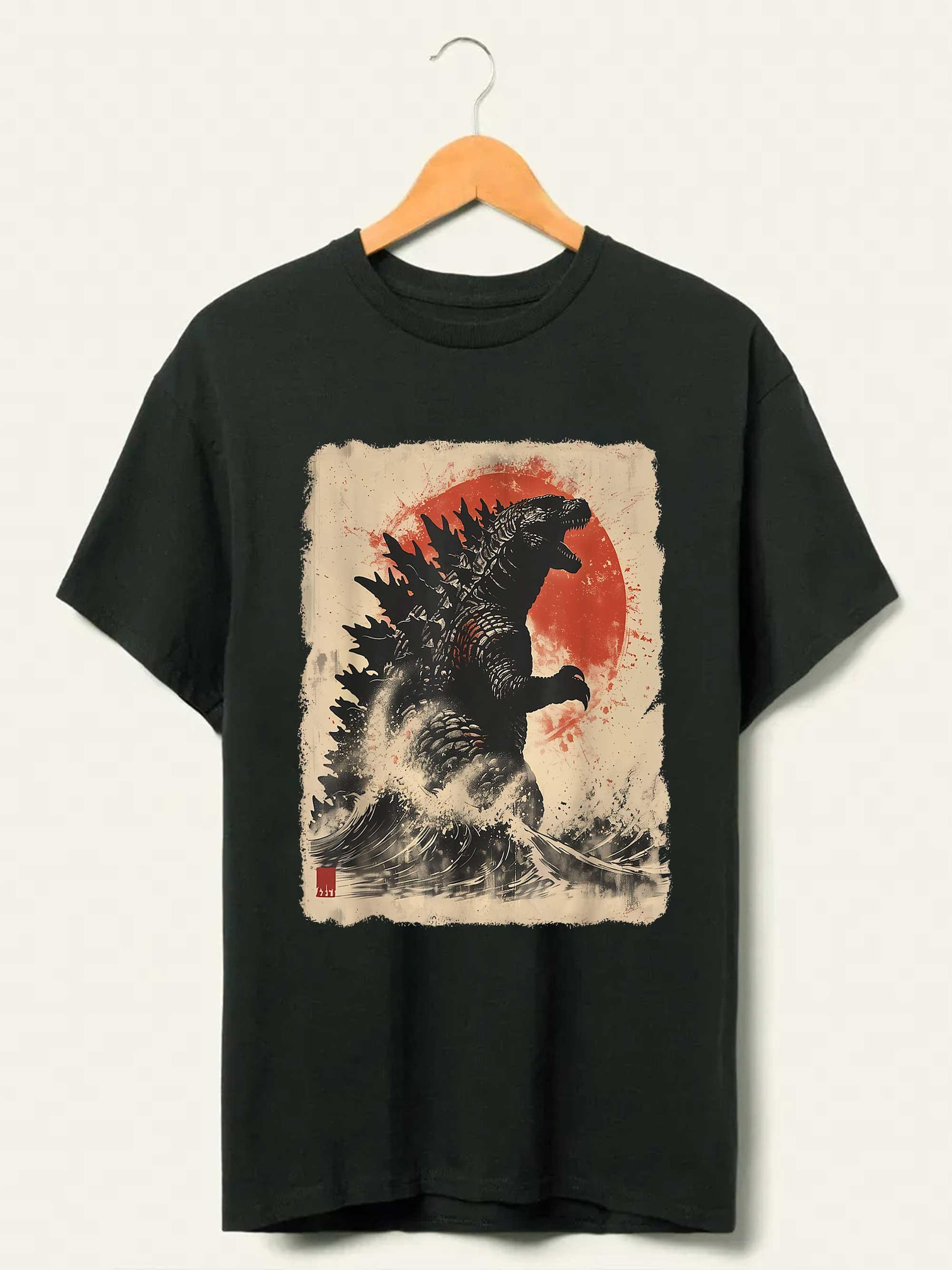Retro Vintage Japanese Godzilla Great Wave T-shirt, Godzilla and the ...