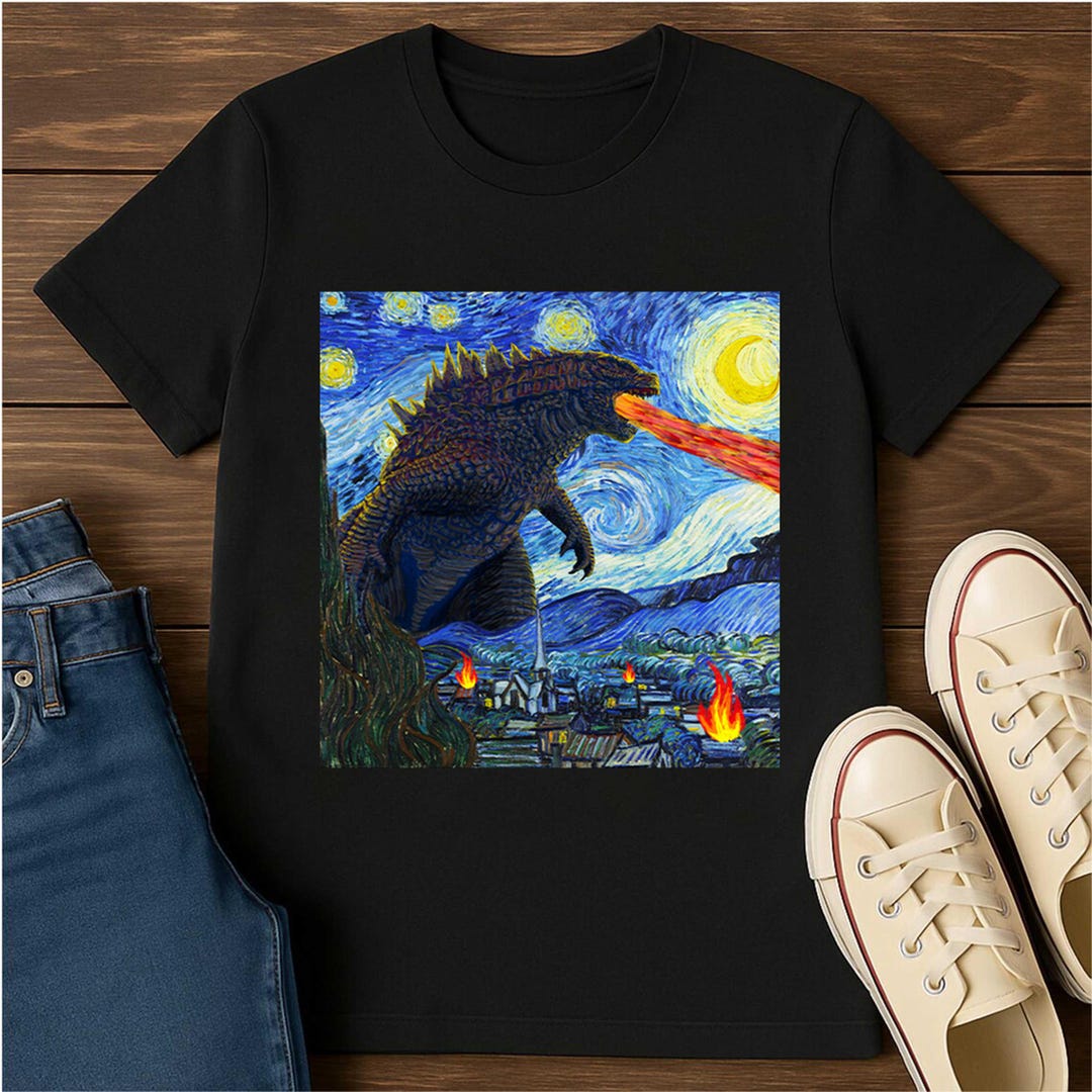 Vintage Godzilla Starry Night Shirt, Godzilla Van Gogh Starry Night ...