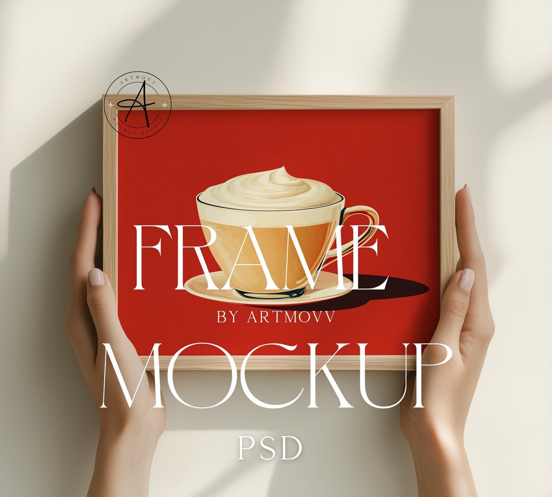 Horizontal Wood Frame Mockup: 4x3 Ratio Art Print Display (PSD) - Etsy