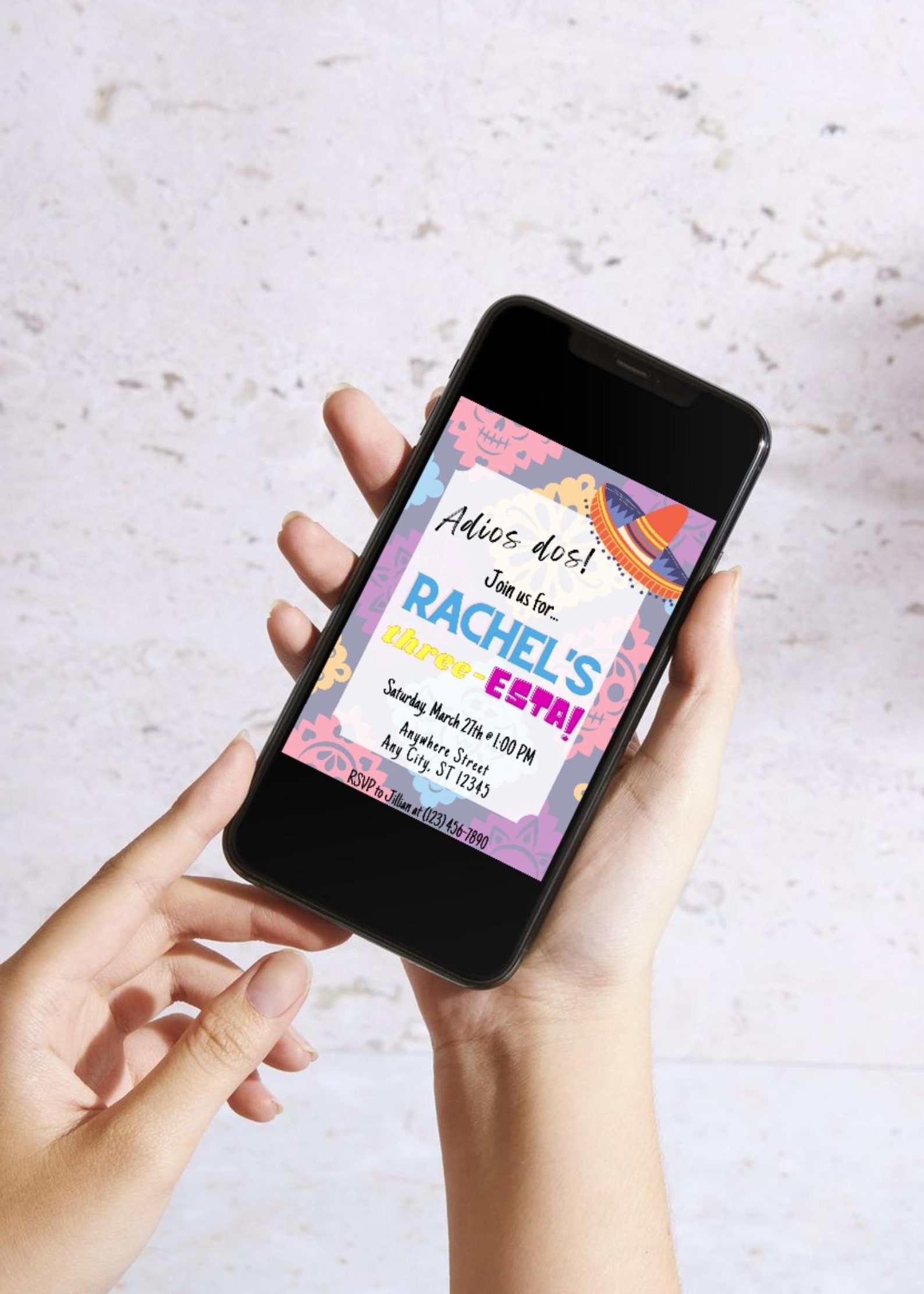 Adios Dos, Three-esta, Birthday Party Invitation, 3rd Birthday, Digital ...