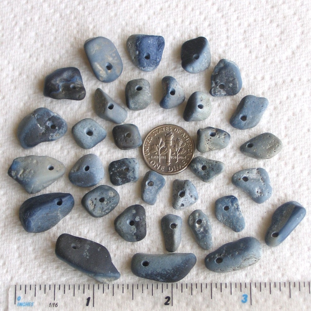 32 Slag Sea Glass Beads Drilled 1.5mm Holes Natural Surf Tumbled ...